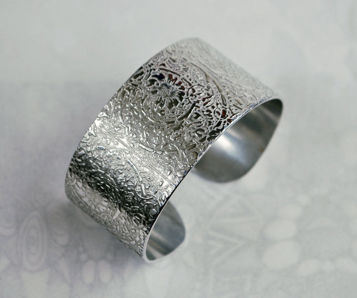 Embossed Silver Aluminium Cuff Floral Spiral Design Embossed | Etsy