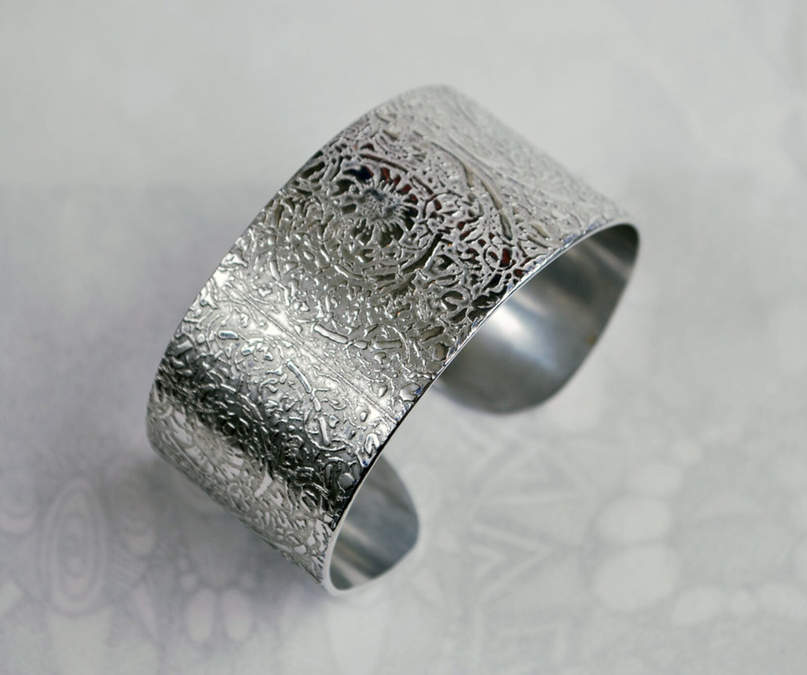 Embossed Silver aluminium cuff Floral spiral design embossed | Etsy