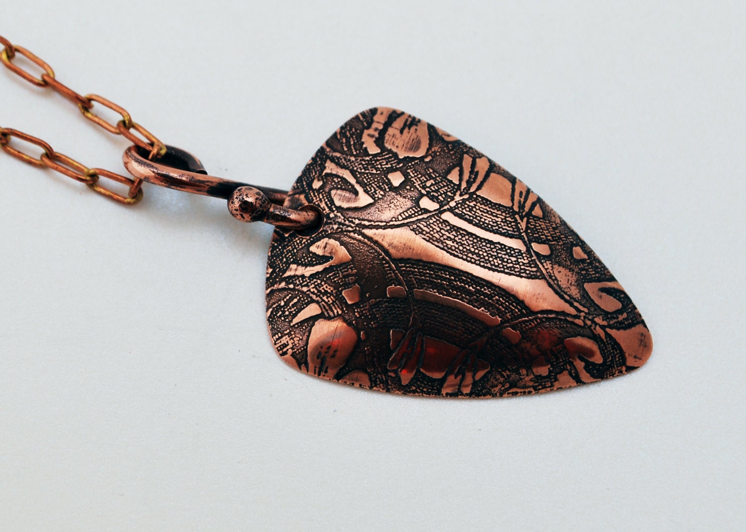 Etched Symmetrical Swirl Copper Triangle Pendant, Oxidised and Domed - Etsy