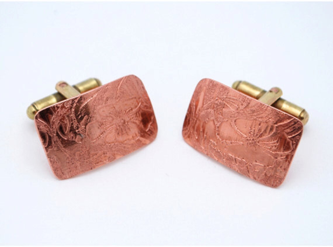 Mens Polished Copper & Brass Cufflinks - Flower Pattern - Etsy