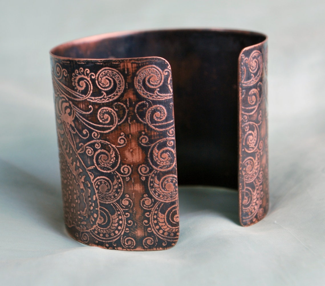 Decorative Snow Leopard Cuff, Vintage Design Leopard Copper Bracelet - Etsy