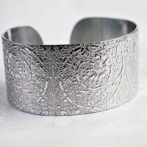 Embossed Silver Aluminium Cuff - Floral Spiral Design Embossed ...