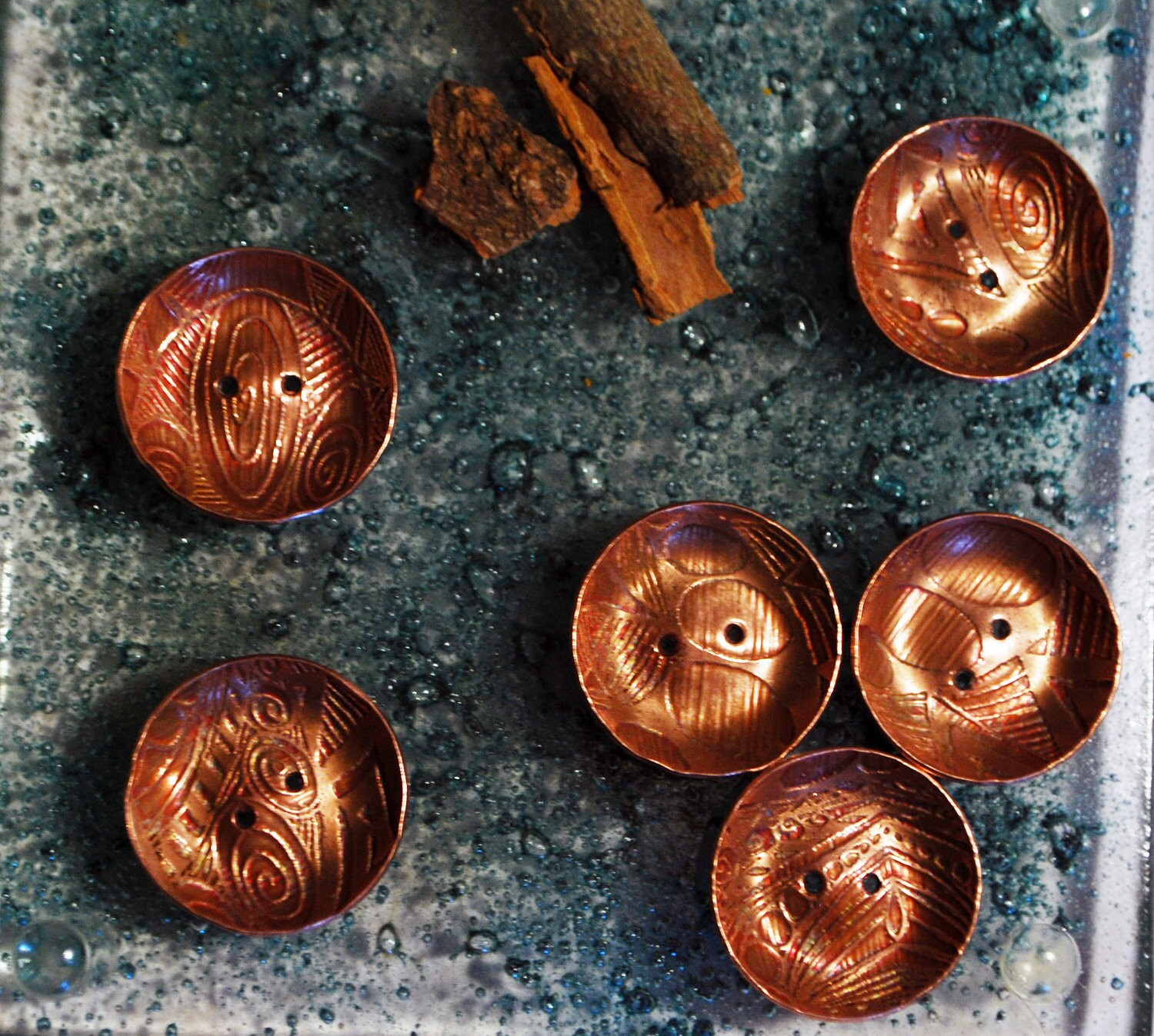 Handmade Copper Buttons- Spiral Copper Buttons - Large Etched Copper ...