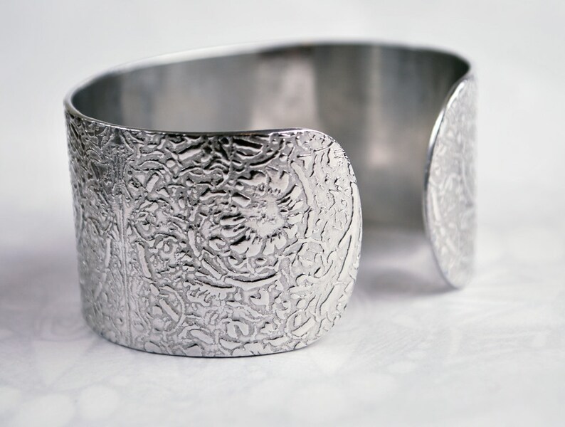 Embossed Silver Aluminium Cuff Floral Spiral Design Embossed | Etsy