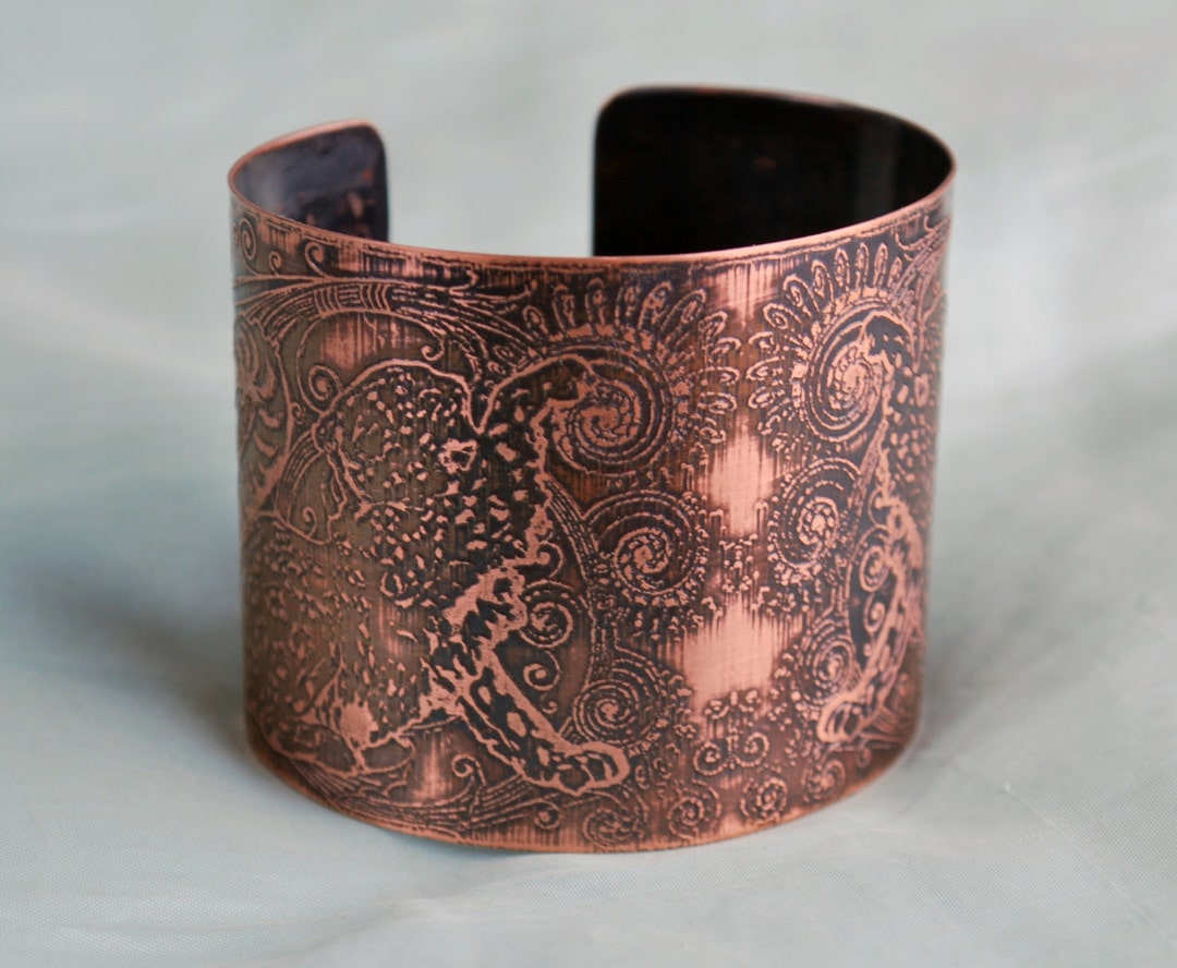 Decorative Snow Leopard Cuff, Vintage Design Leopard Copper Bracelet - Etsy