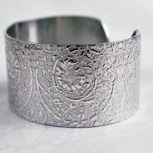 Embossed Silver Aluminium Cuff - Floral Spiral Design Embossed ...