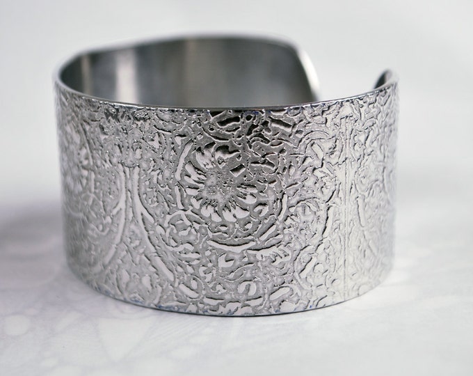 Embossed Silver Aluminium Cuff Floral Spiral Design Embossed - Etsy