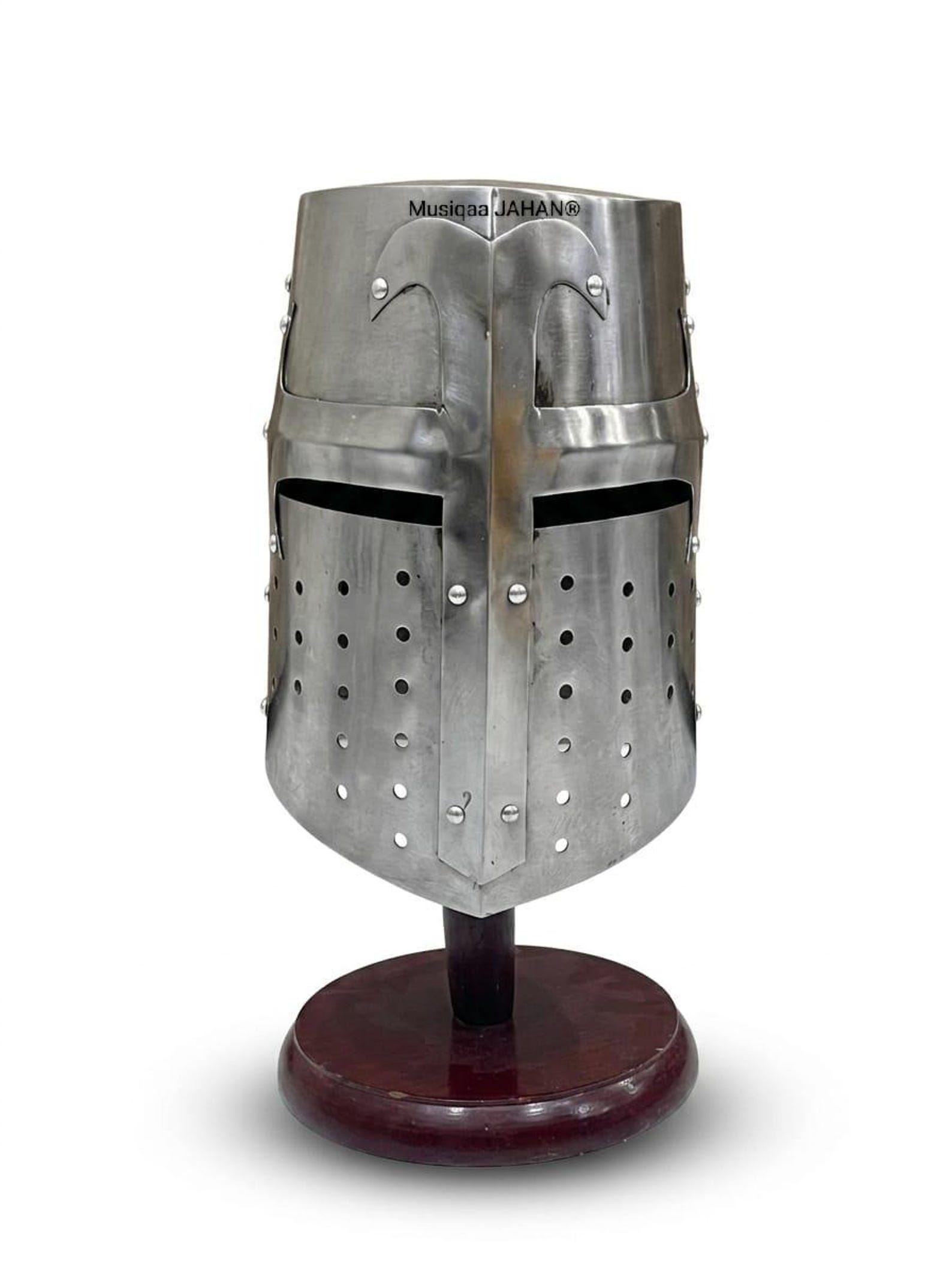 Medieval Helm Knight Helmet Replica With Wooden Stand – Steel Crusader ...