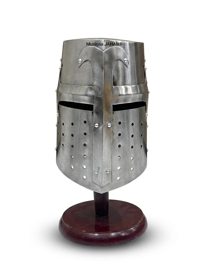 Medieval Helm Knight Helmet Replica With Wooden Stand – Steel Crusader ...