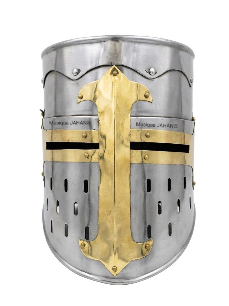 Steel Templar Knight Helmet Replica With Brass Cross Detailing ...