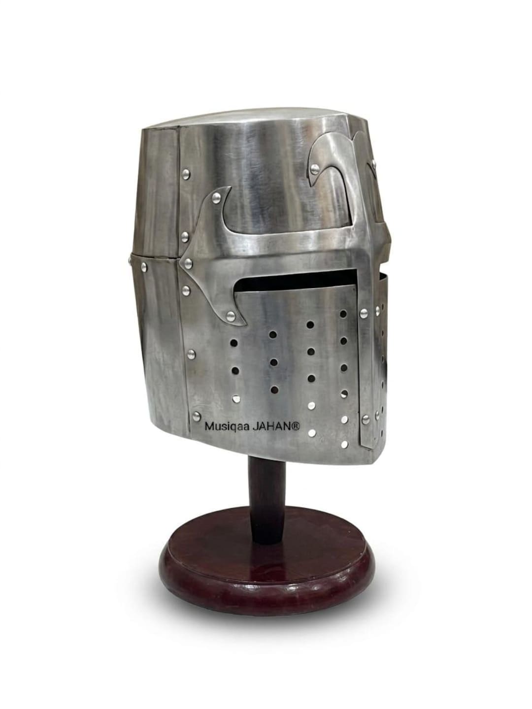 Medieval Helm Knight Helmet Replica With Wooden Stand – Steel Crusader ...