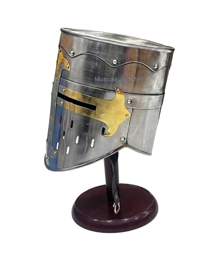 Steel Templar Knight Helmet Replica With Brass Cross Detailing ...