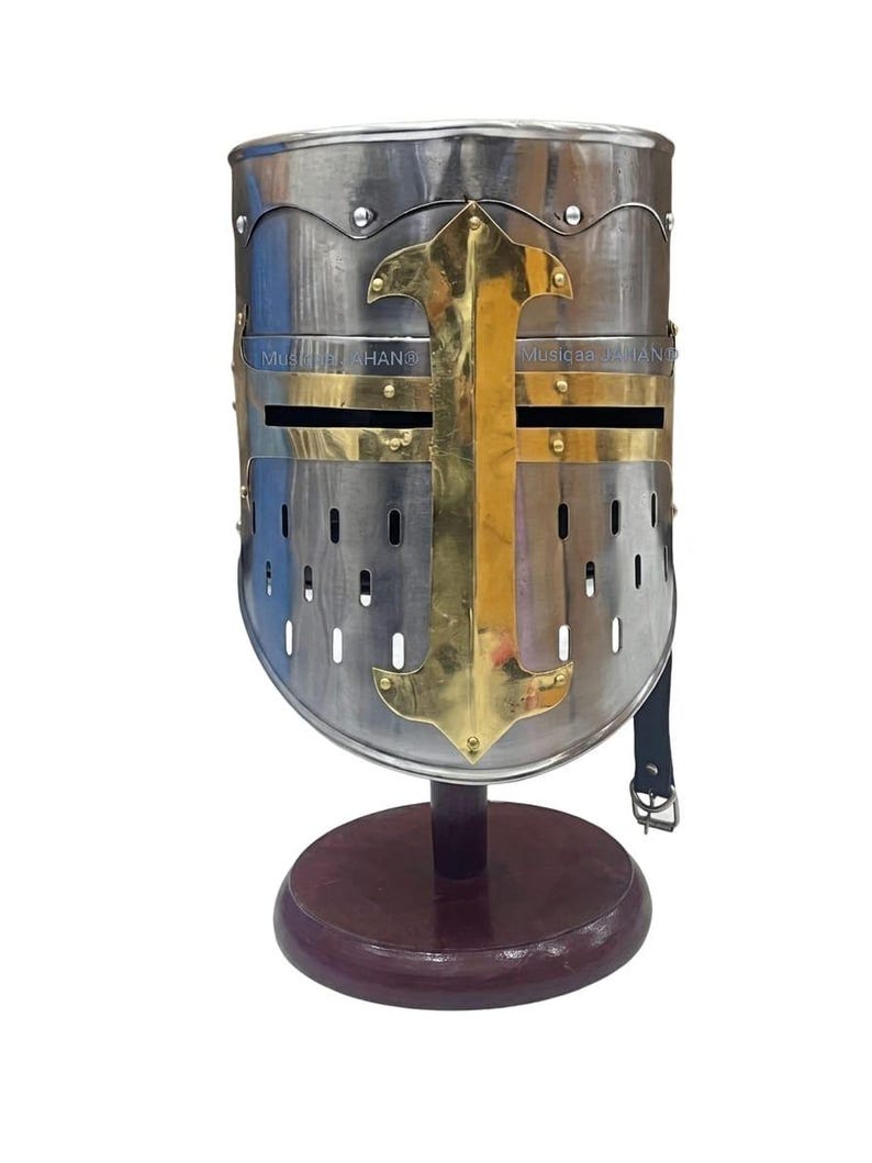 Steel Templar Knight Helmet Replica With Brass Cross Detailing ...