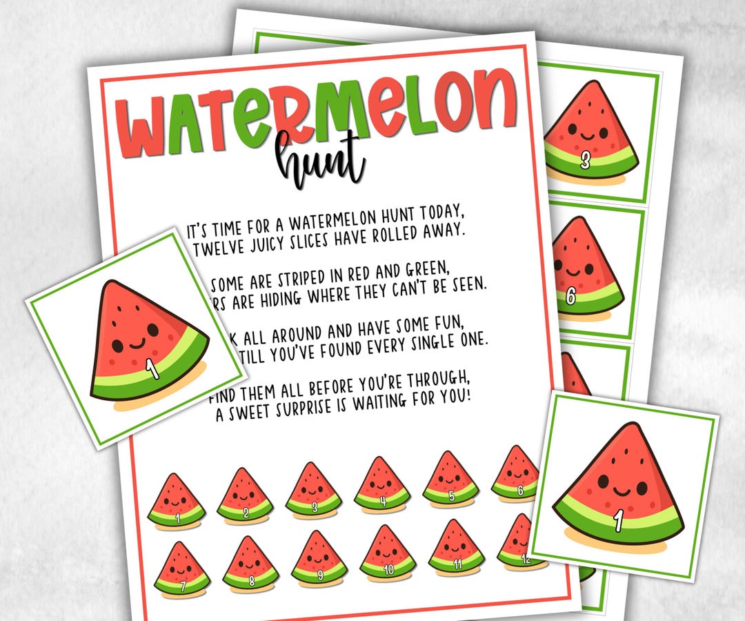 Watermelon Scavenger Hunt for Kids, Backyard Hunt, Fruits Themed Shower ...