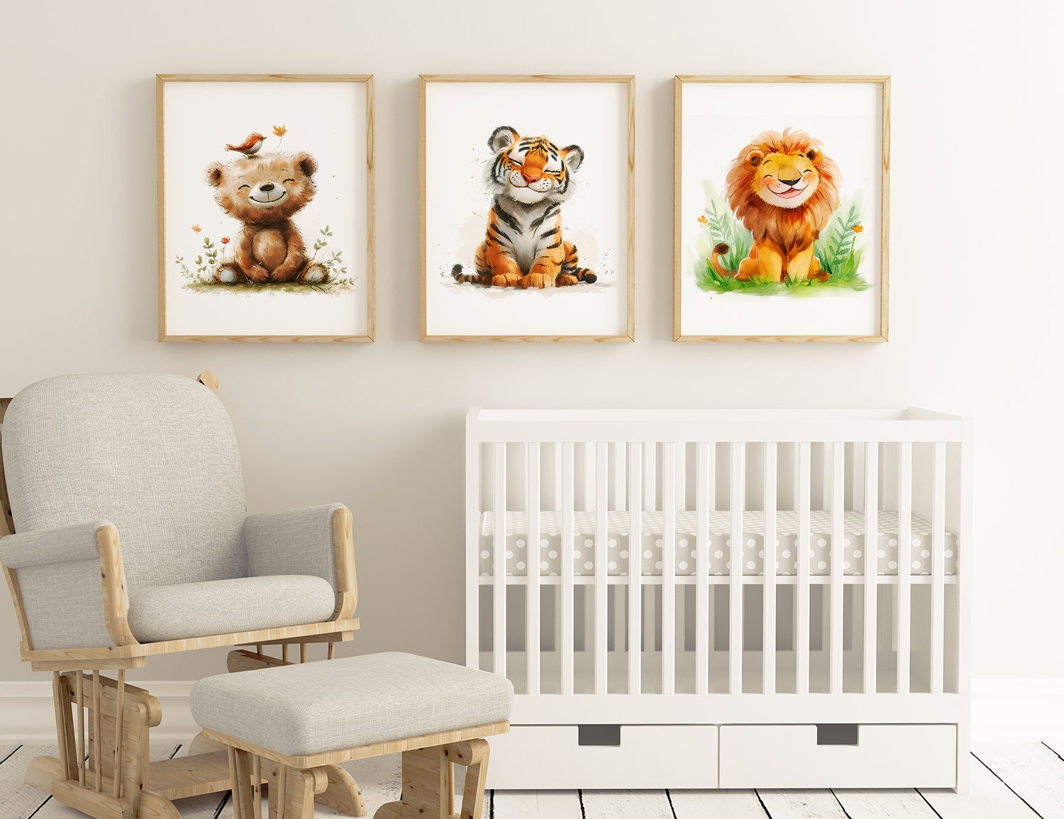 Happy Animals Set of 3 Wall Art Digital Download Tiger, Lion, Bear ...