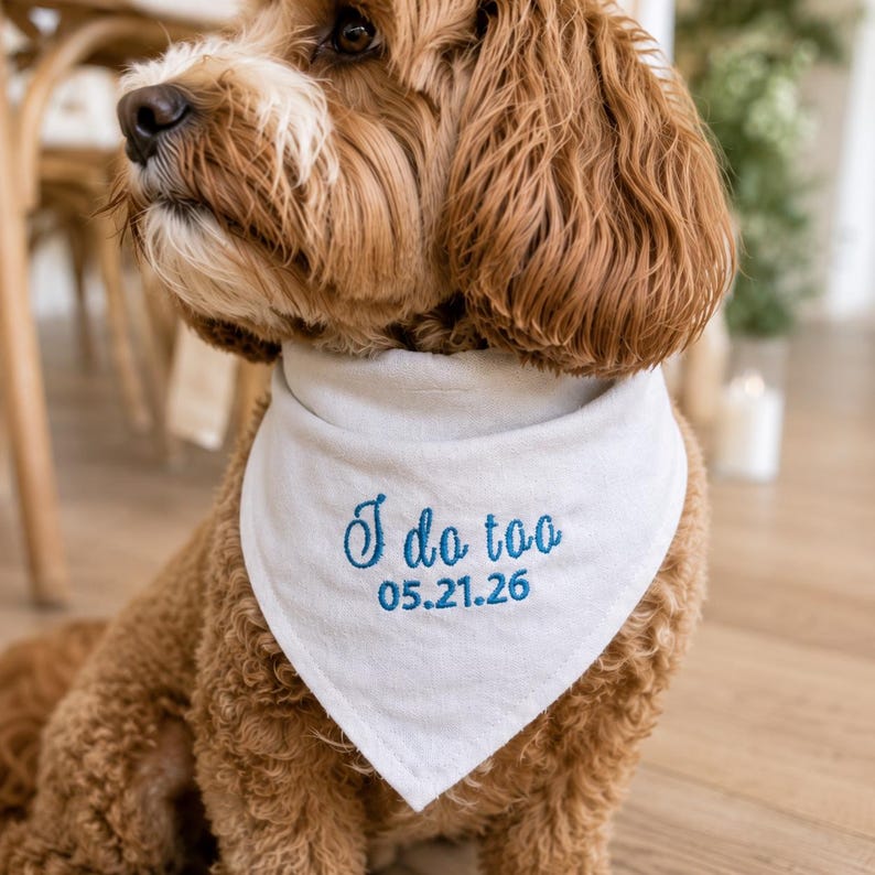 Embroidered Dog Bandana Wedding Date, Custom Dog Bandana Bridal Shower ...
