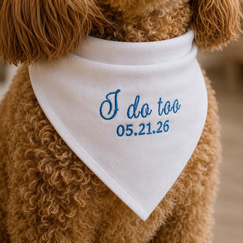 Embroidered Dog Bandana Wedding Date, Custom Dog Bandana Bridal Shower ...