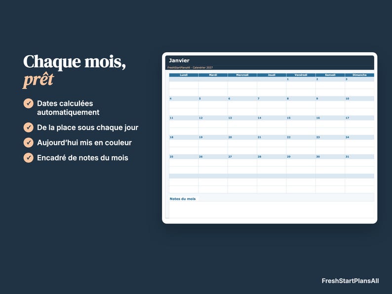 2027 Calendar Planner for Google Sheets and Excel, Monthly Planner and ...