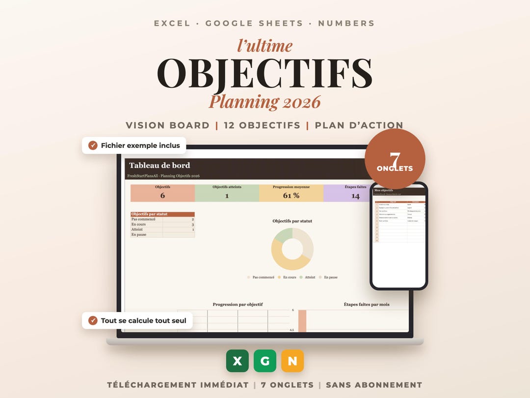 2026 Goal Planner for Google Sheets and Excel, Vision Board, Action ...