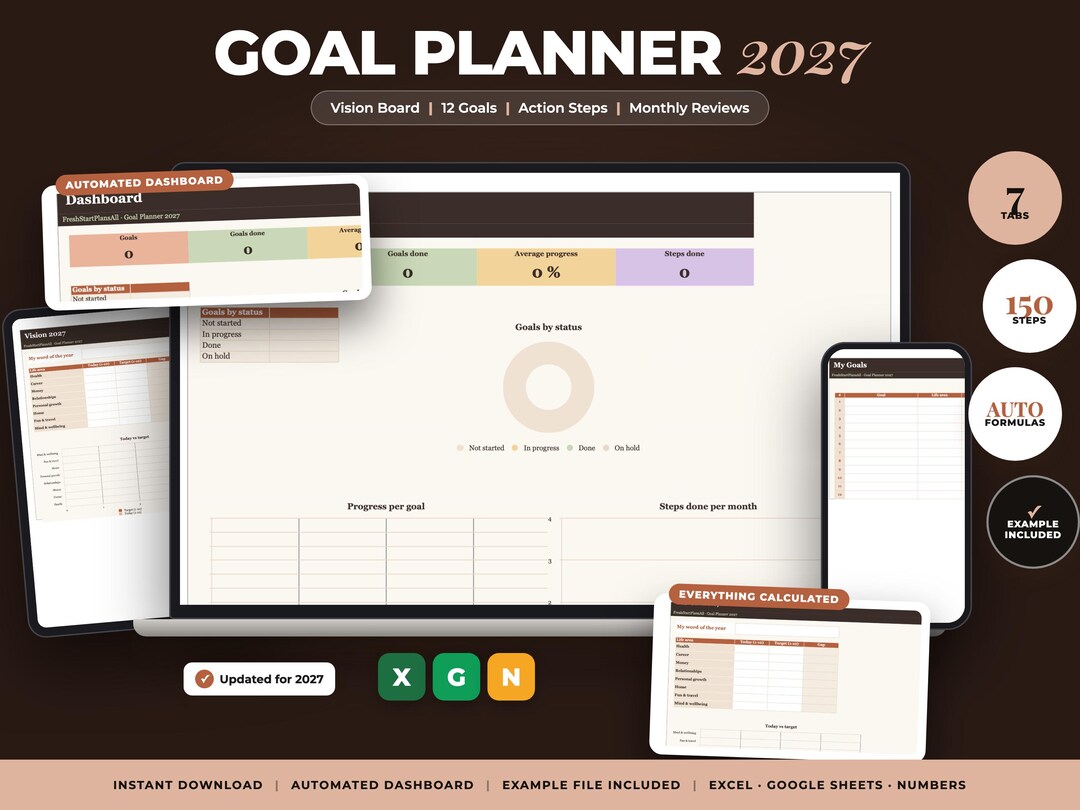 2027 Goal Planner Spreadsheet Google Sheets Excel, New Year Goal ...