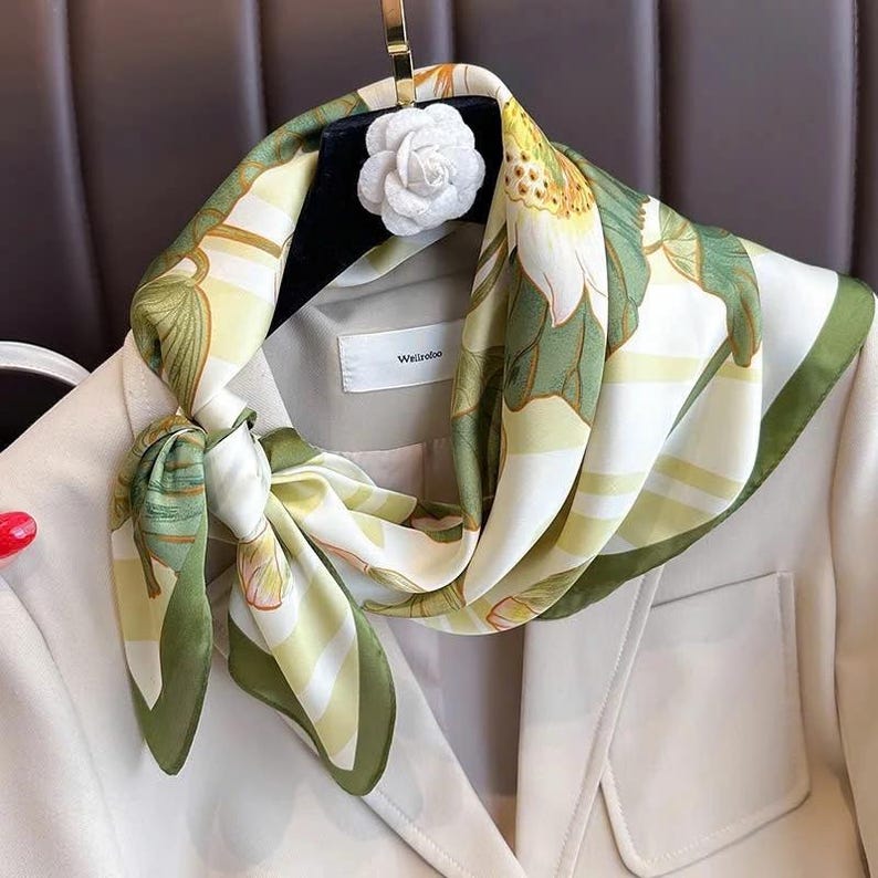 Luxury Chain Scarf With Red Border, Ivory Silk Feeling Neck Scarf ...