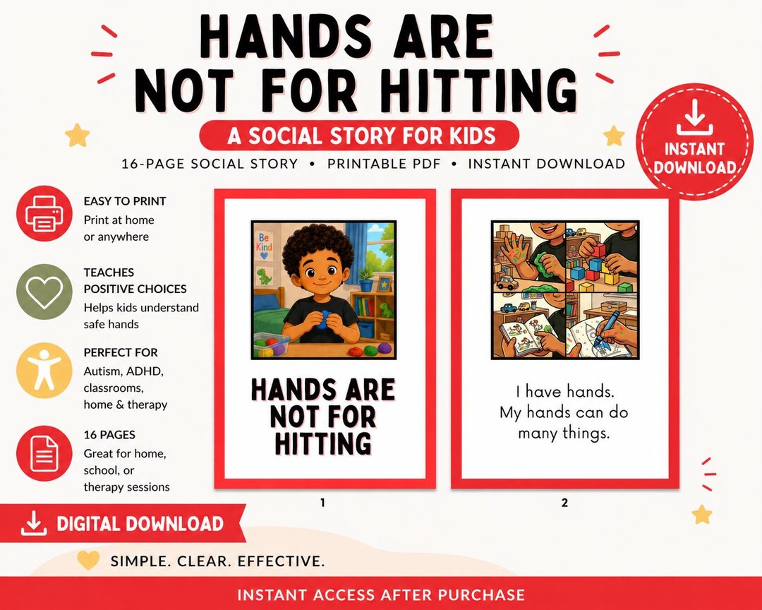 Social Story for Kids: Hands Are Not for Hitting | Autism Behavior ...
