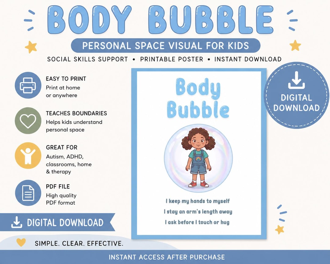 Body Bubble Personal Space Visual | Social Skills Poster for Kids ...