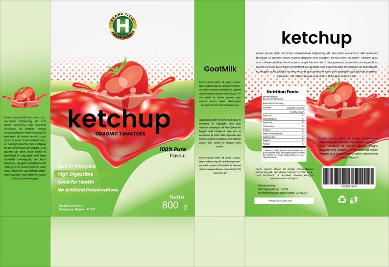 Tomato Ketchup Label Pouch Packaging Editable Vector Template | Food ...