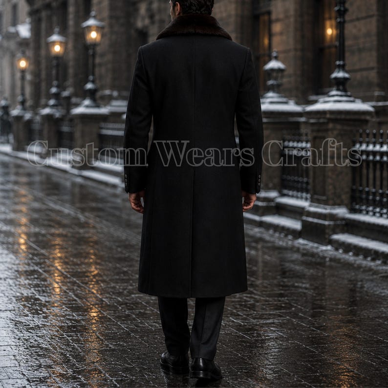 Men's Black Victorian Wool Coat With Fur Collar | Gothic Long Overcoat ...
