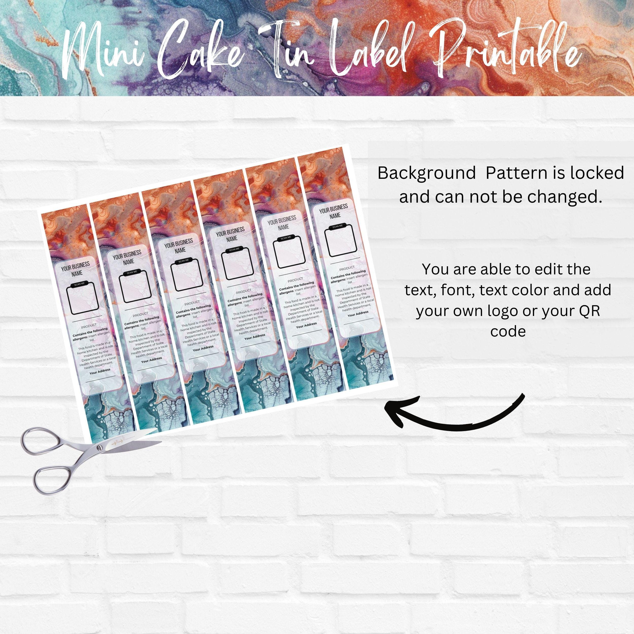 Mini Cake Tin Label Printable, Mini Cake Label, Editable Packing Labels ...