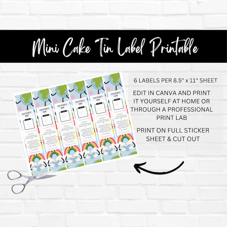 Mini Cake Tin Label Printable, Editable Canva Template, Mini Loaf ...