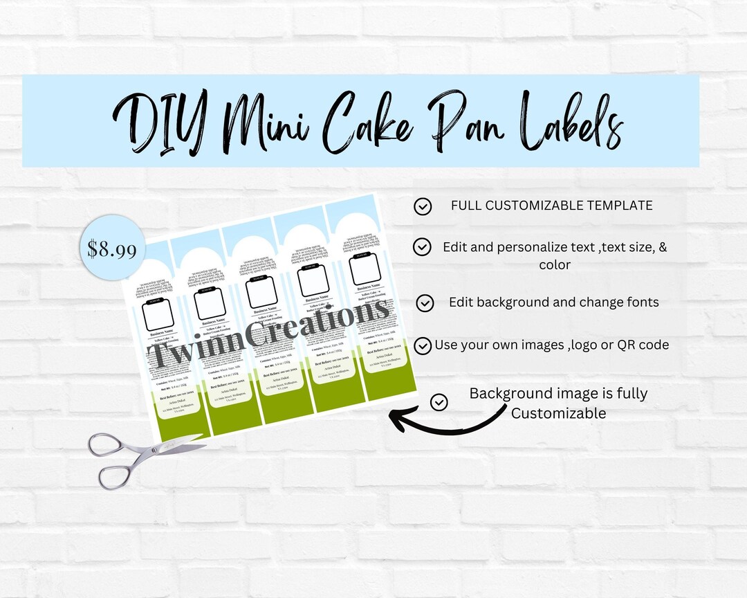 DIY Customizable Mini Cake Pan Labels, Mini Cake Tin Label, Printable ...