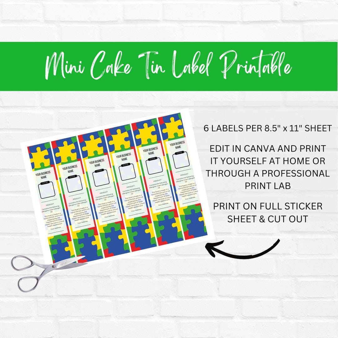Autism Mini Cake Tin Label, Mini Cake Packing Labels, Cottage Baking ...