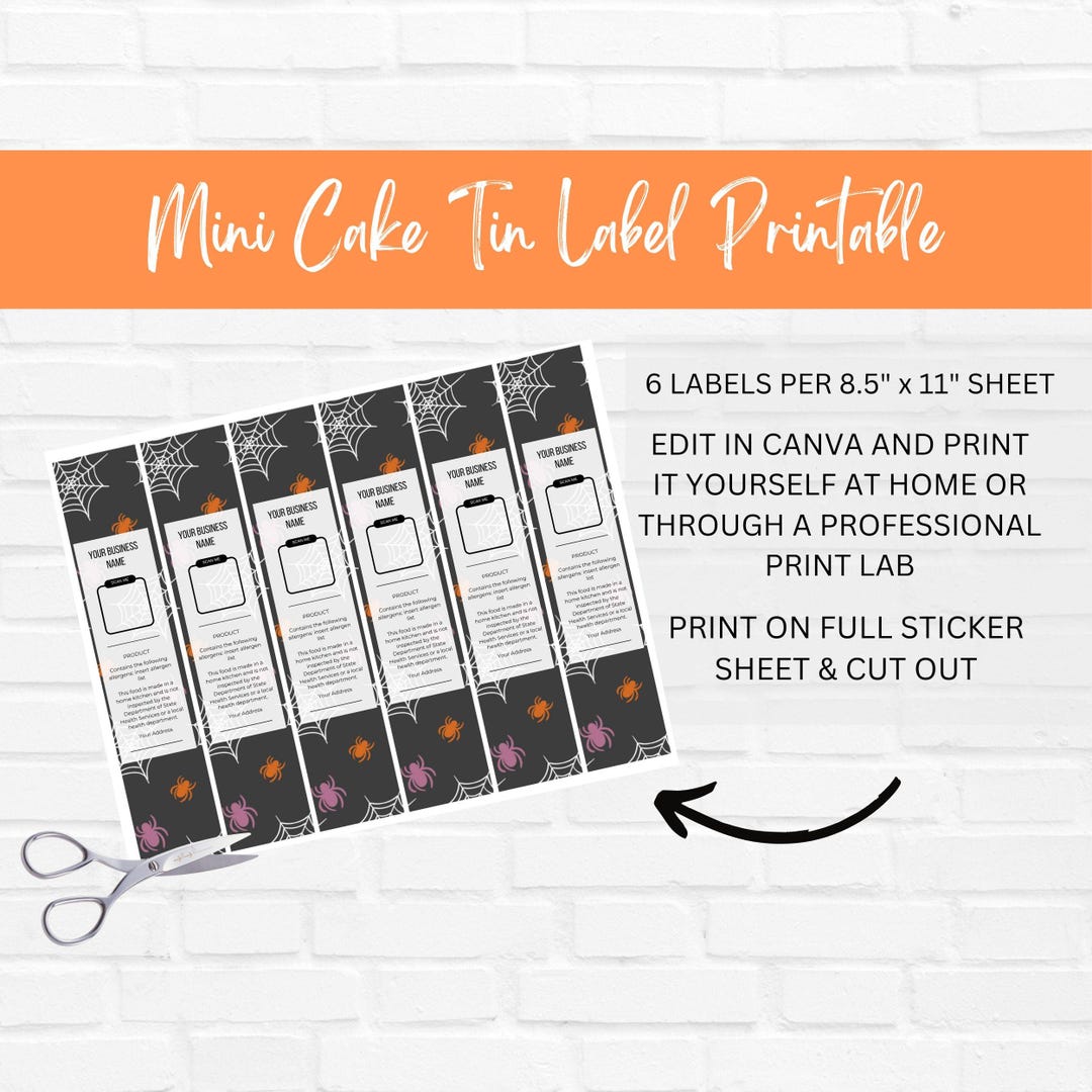 Halloween Mini Cake Tin Label Printable, Cute Halloween Theme, Editable ...