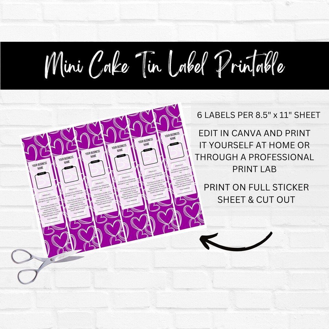 Heart Mini Label ,mini Cake Tin Label, Customizable Template, Printable ...
