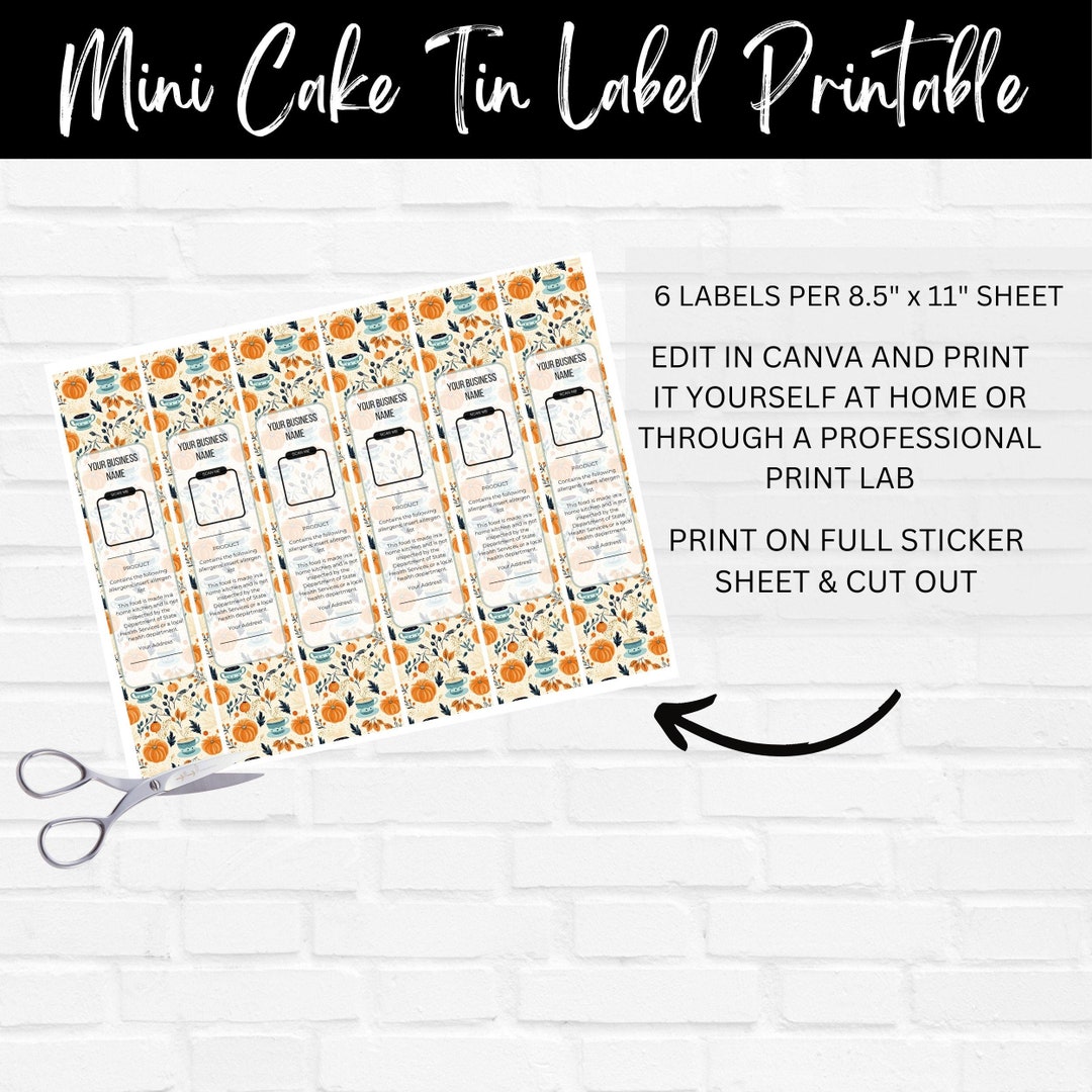Mini Cake Tin Label Printable, Coffee and Pumpkins Theme, Editable ...