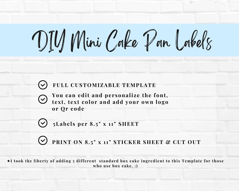 DIY Customizable Mini Cake Pan Labels, Mini Cake Tin Label, Printable ...