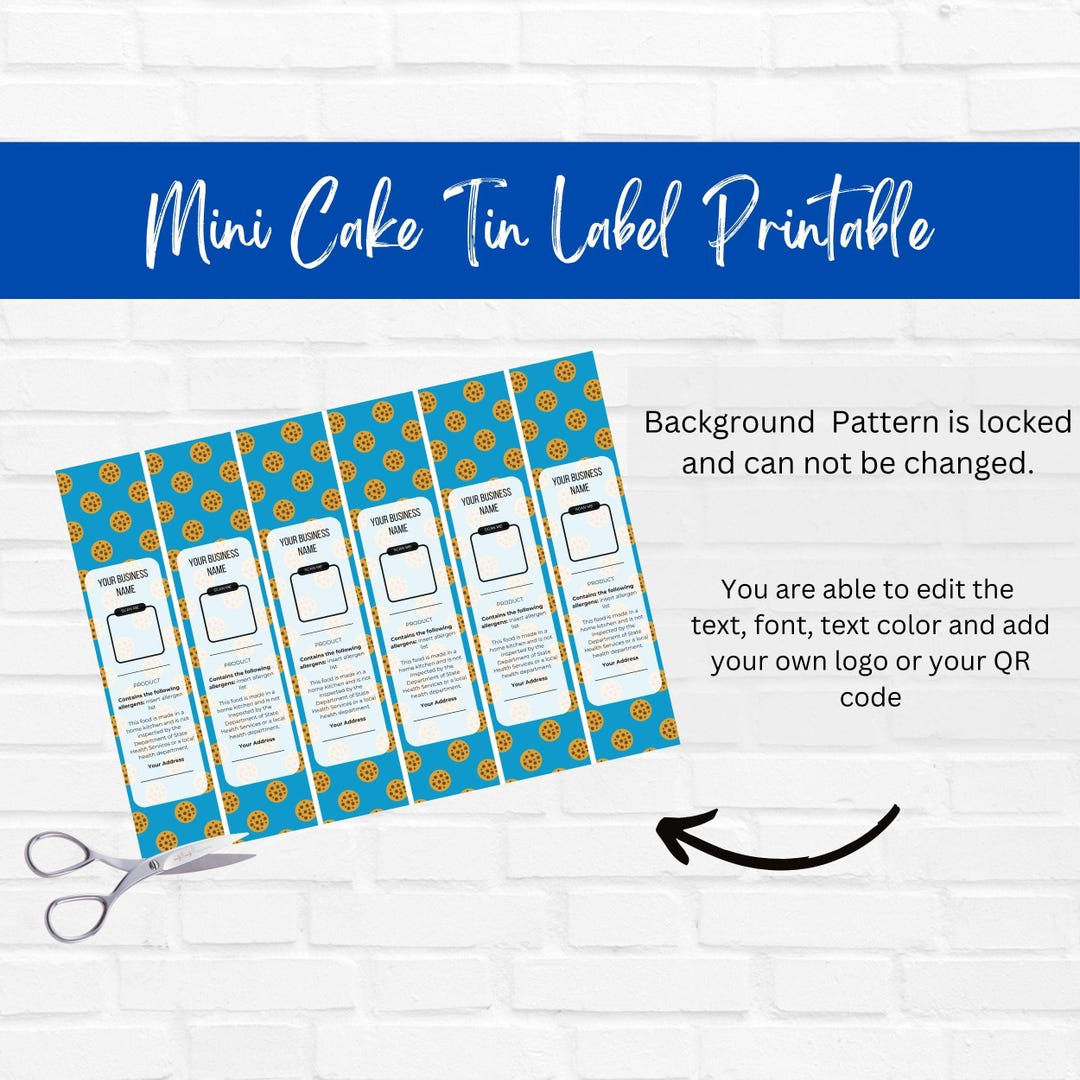Mini Cake Tin, Ingredients Label, Dessert Label, Printable Label, Cake ...