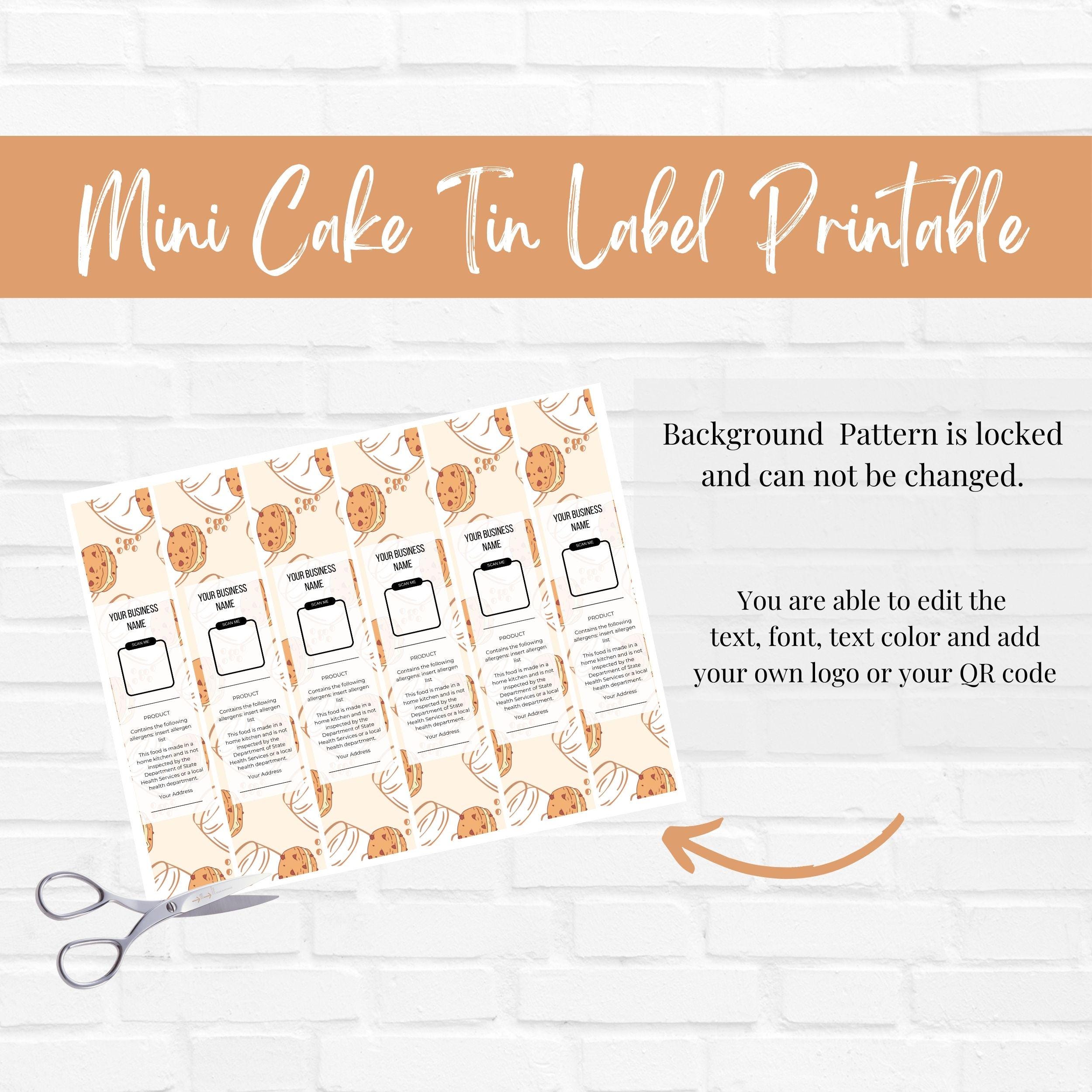 Cookie Label, Mini Cake Tin Label, Customizable Template, Printable ...
