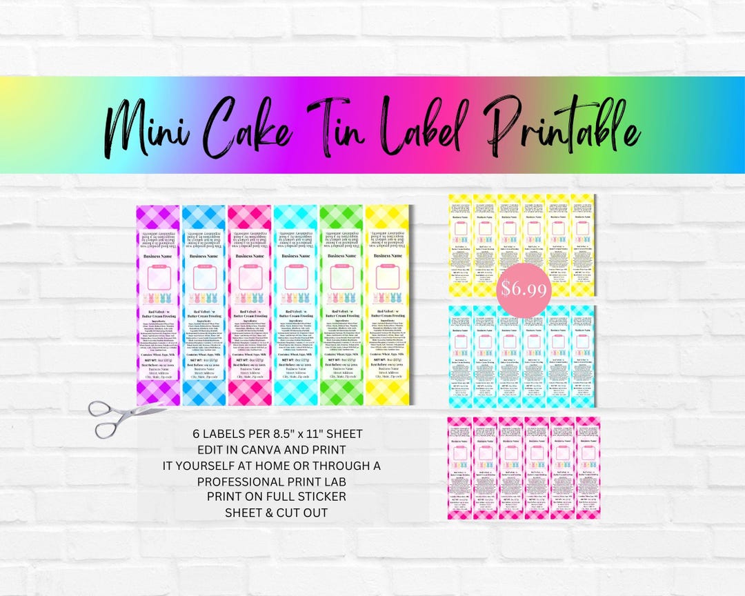 Mini Cake Tin Label Printable, Neon Easter Theme, Editable Canva ...