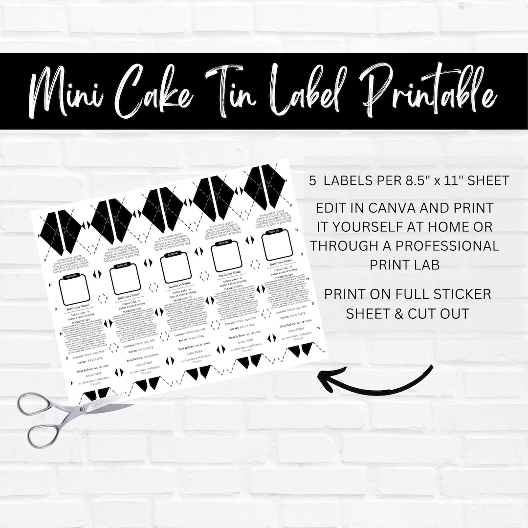 Black and White Mini Cake Labels, Mini Cake Labels, Mini Pan Labels ...
