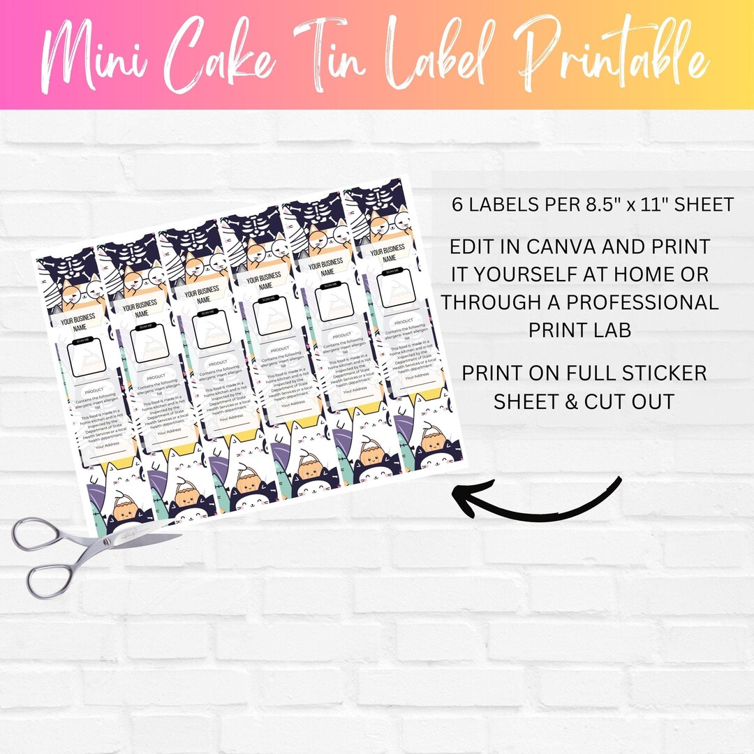 Mini Cake Tin Label Printable, Canva Printable , Kawaii Theme ...