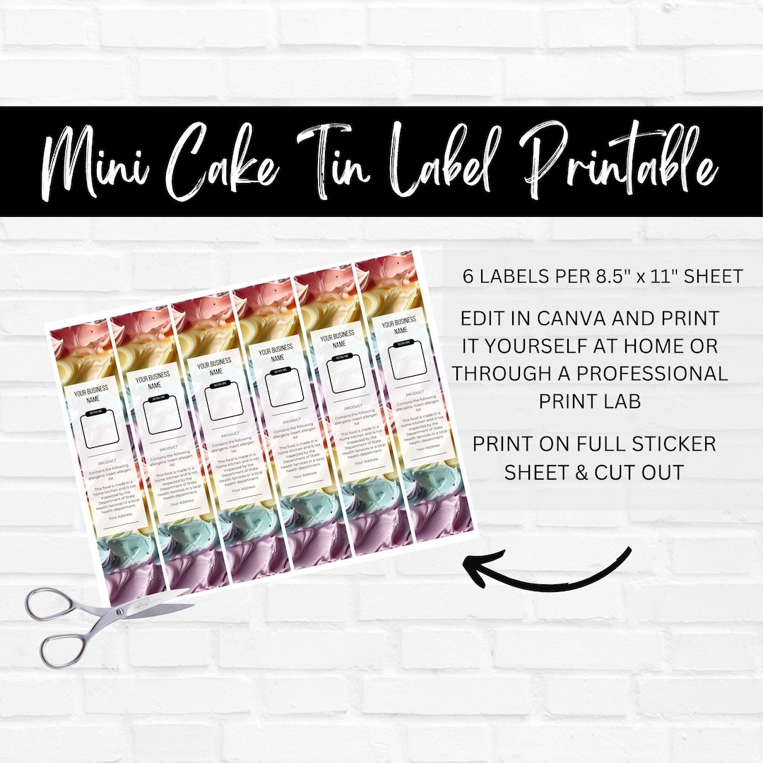 Cake Frosting Labels ,mini Cake Tin Label, Customizable Template ...