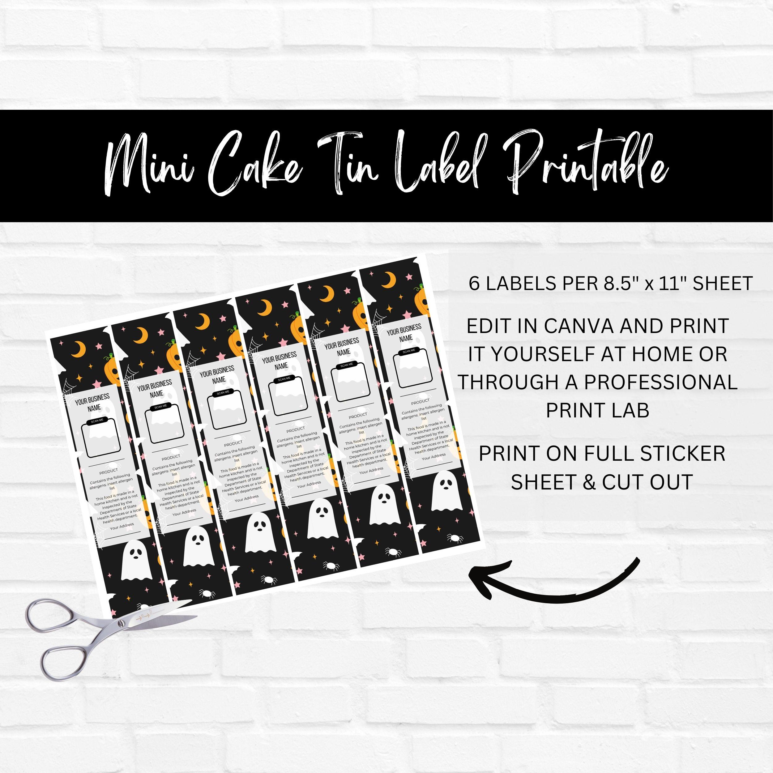 Mini Cake Tin Label Printable, Cute Halloween Theme, Editable Canva ...