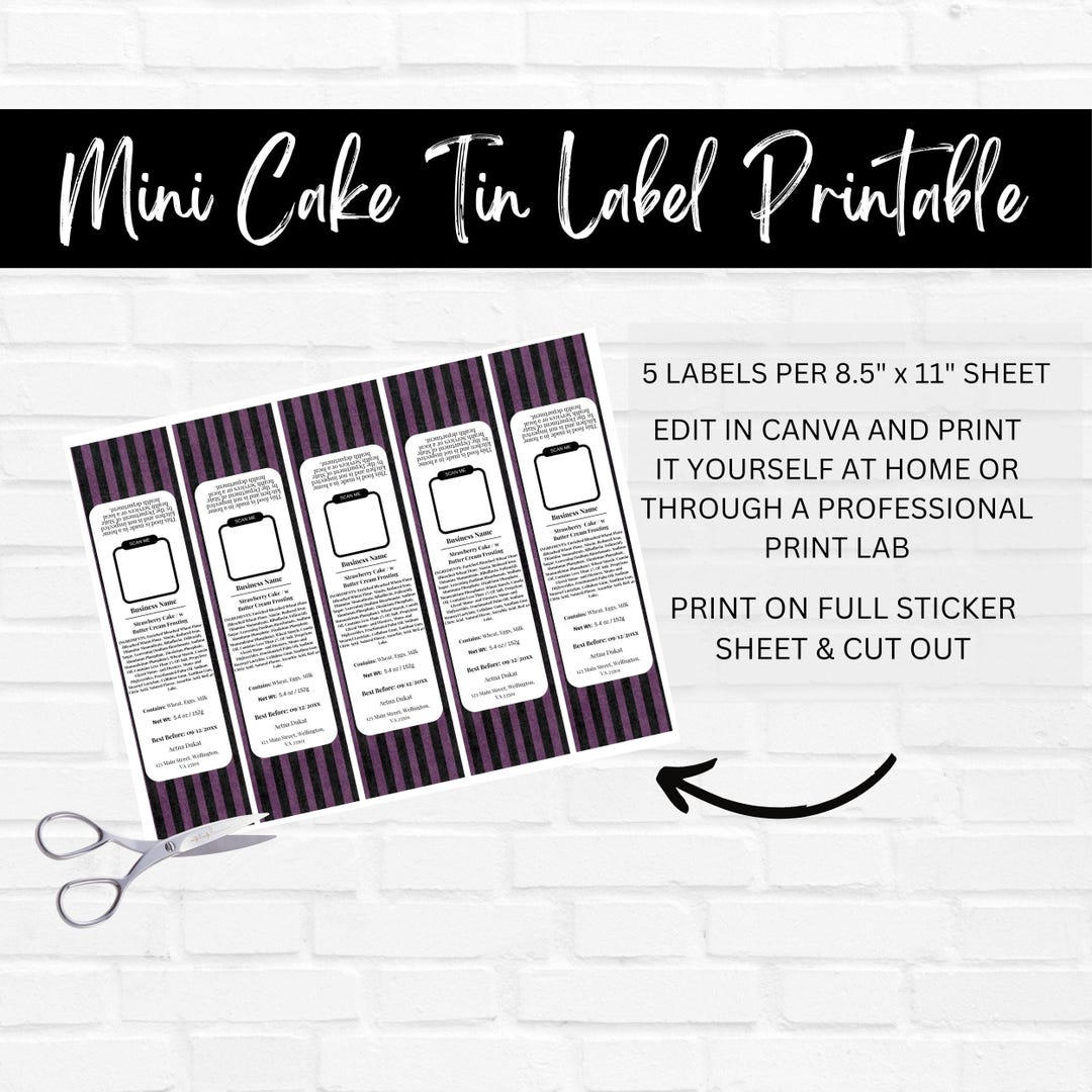 Beetle Juice Mini Cake Tin Label, Cottage Baking Label, Canva Mini Cake ...