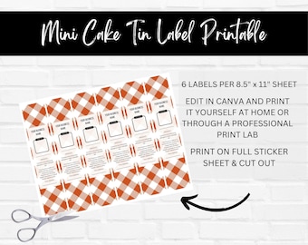 Mini Cake Tin Label Printable, Cute Halloween Theme, Editable Canva ...