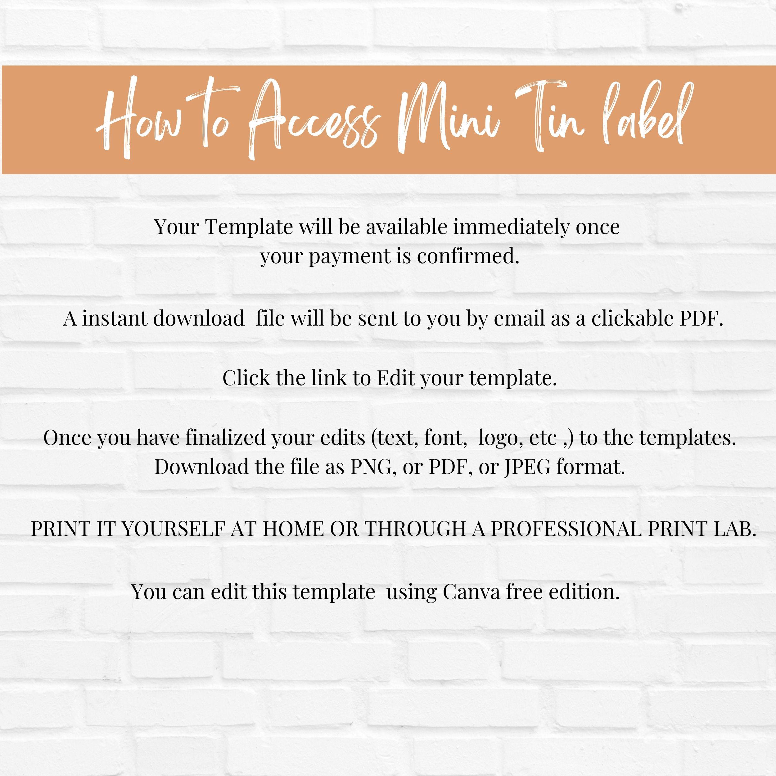 Cookie Label, Mini Cake Tin Label, Customizable Template, Printable ...