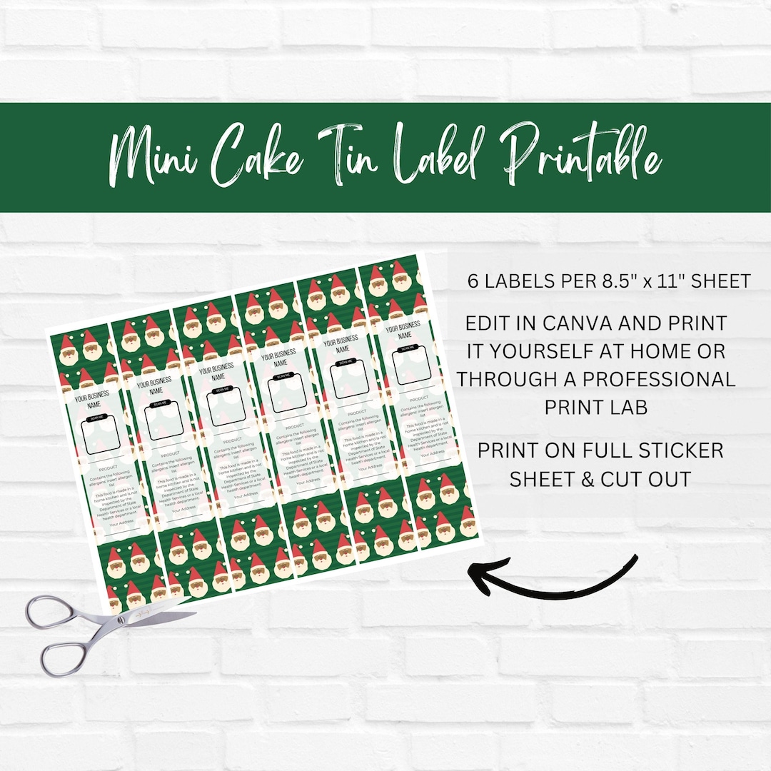 Santa, Mini Cake Tin Label Printable, Santa Christmas Theme, Editable ...