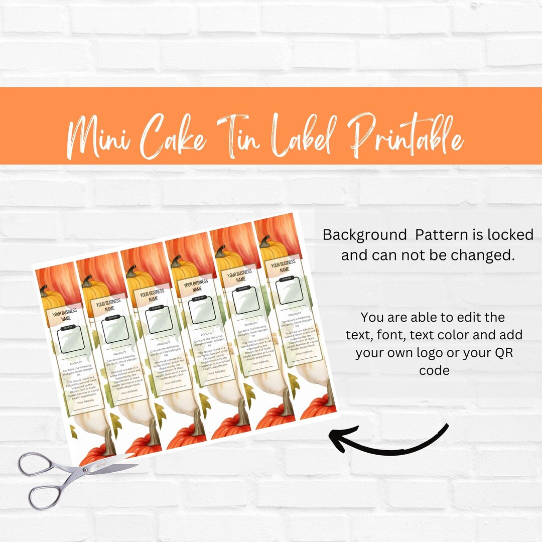 Mini Cake Tin Label Printable, Pumpkins Theme, Editable Canva Template ...