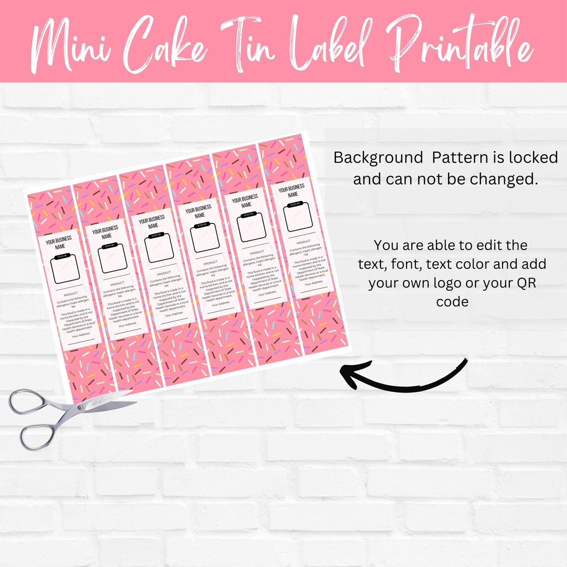 Mini Cake Tin Label Printable, Donut Sprinkles Theme, Editable Canva ...